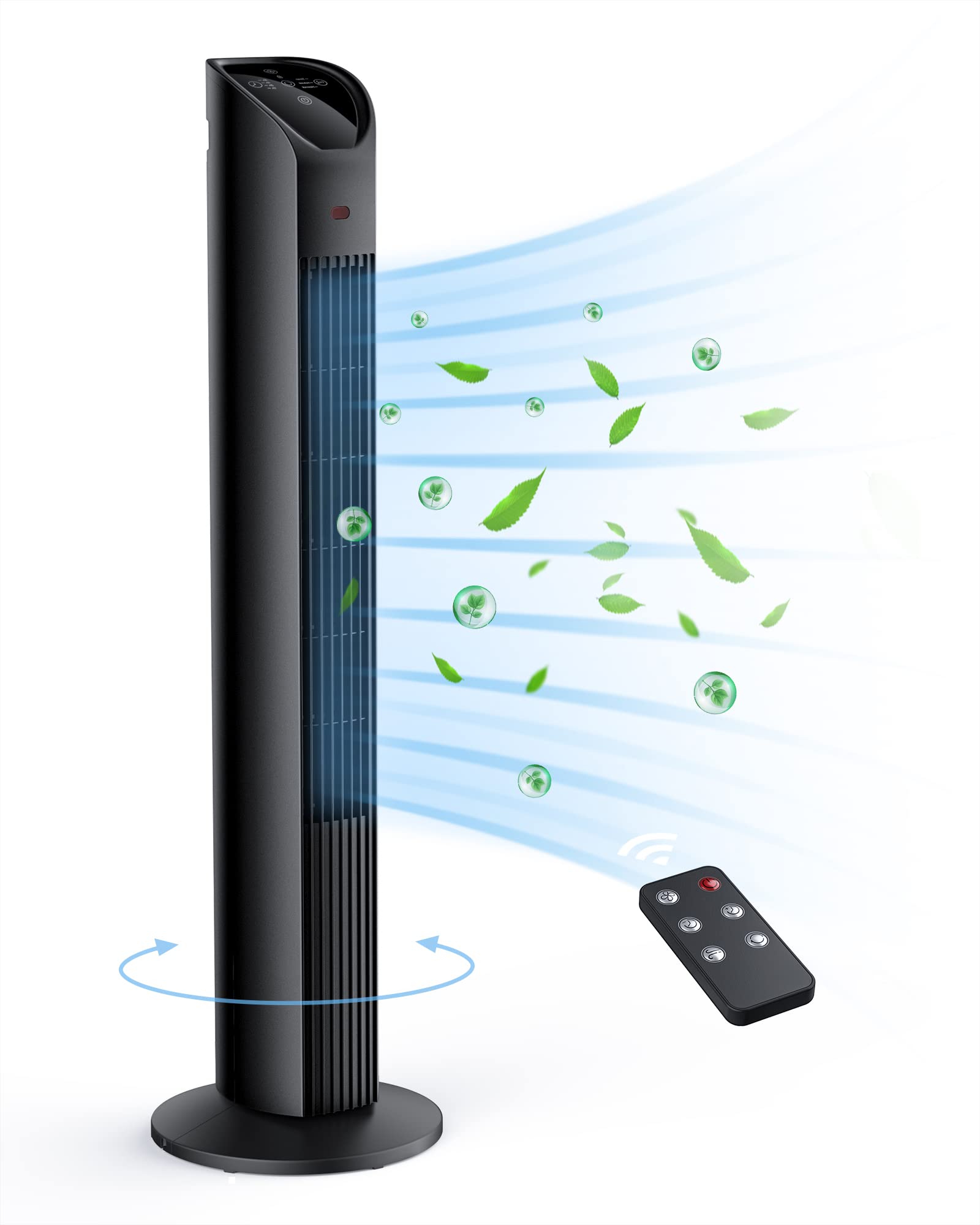 Tower Fan with Remote, Oscillating Fan Features 3 Modes 3 Speed, 75° Oscillation Standing Fans, Auto-off Backlight and 12H Timer, Portable Floor Bladeless Fan for Bedroom, Home and Office, Black