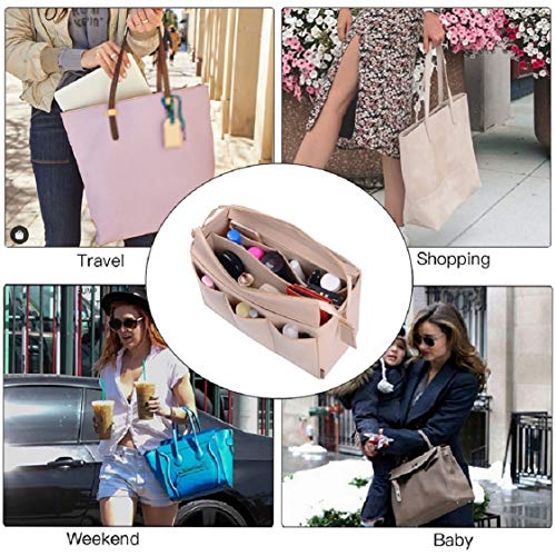 Purse Organizer Insert,Felt Bag Organizer with NEW Detachable Zipper cover, fits, St Lious, Tote and handbag shaper (Medium for St Louis PM, Beige)