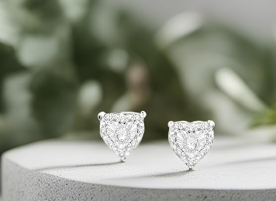 NATALIA DRAKE 1/4 Cttw Diamond Stud Earrings for Women in Rhodium Plated 925 Sterling Silver Heart Shaped Studs Color I-J/Clarity I2-I3