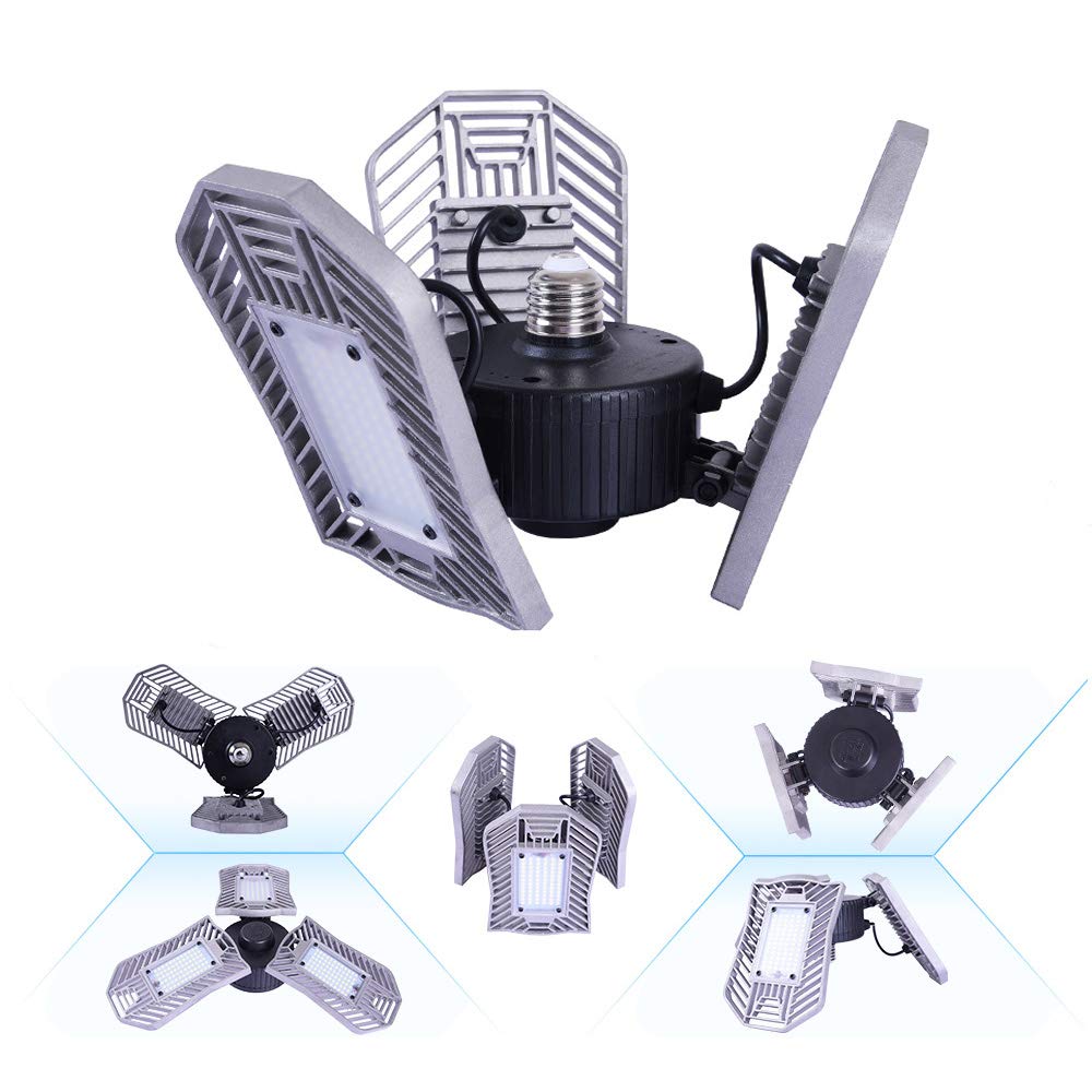 nathome led Garage Lights,216 LED Eqv 200w,Aluminium lamp,E26 Garage Lighting,deformable Leaf Garage Light,Indoor use for Led Shop Lights,Workshop Light(Eqv 200w Plastic Lamp)