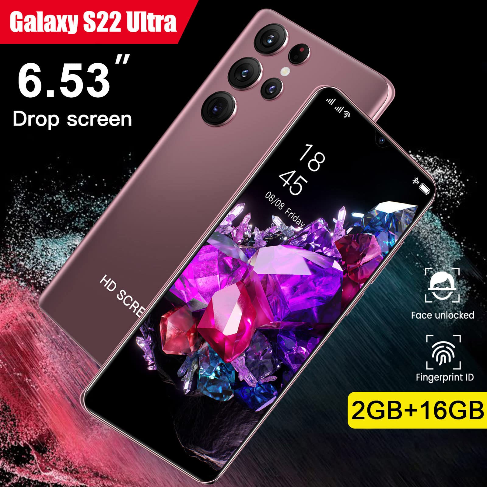 Unlocked Smartphones, 5G Android Smart Phone HD Full Screen Phone, Dual SIM Unlocked Cell Phone, 2+16G RAM, Long Battery Life, 6.53-inch Water Drop Screen Touch Screen Mobile Cell Phone (Rose Gold)