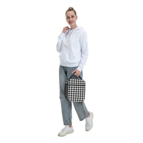 TGUBJGV Black and White Houndstooth Unisex Lunch Bag Tote Meal Bag Reusable Insulated Portable Lunch Box Handbags