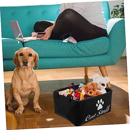 SECFOU Pet Cloth Storage Box Dog Storage Bin cat bin cubby Cubes Pet Toys Basket storage bins for clothes Pet Clothes Dog Toys Storage Bin cat toy cat basket square office wooden handle