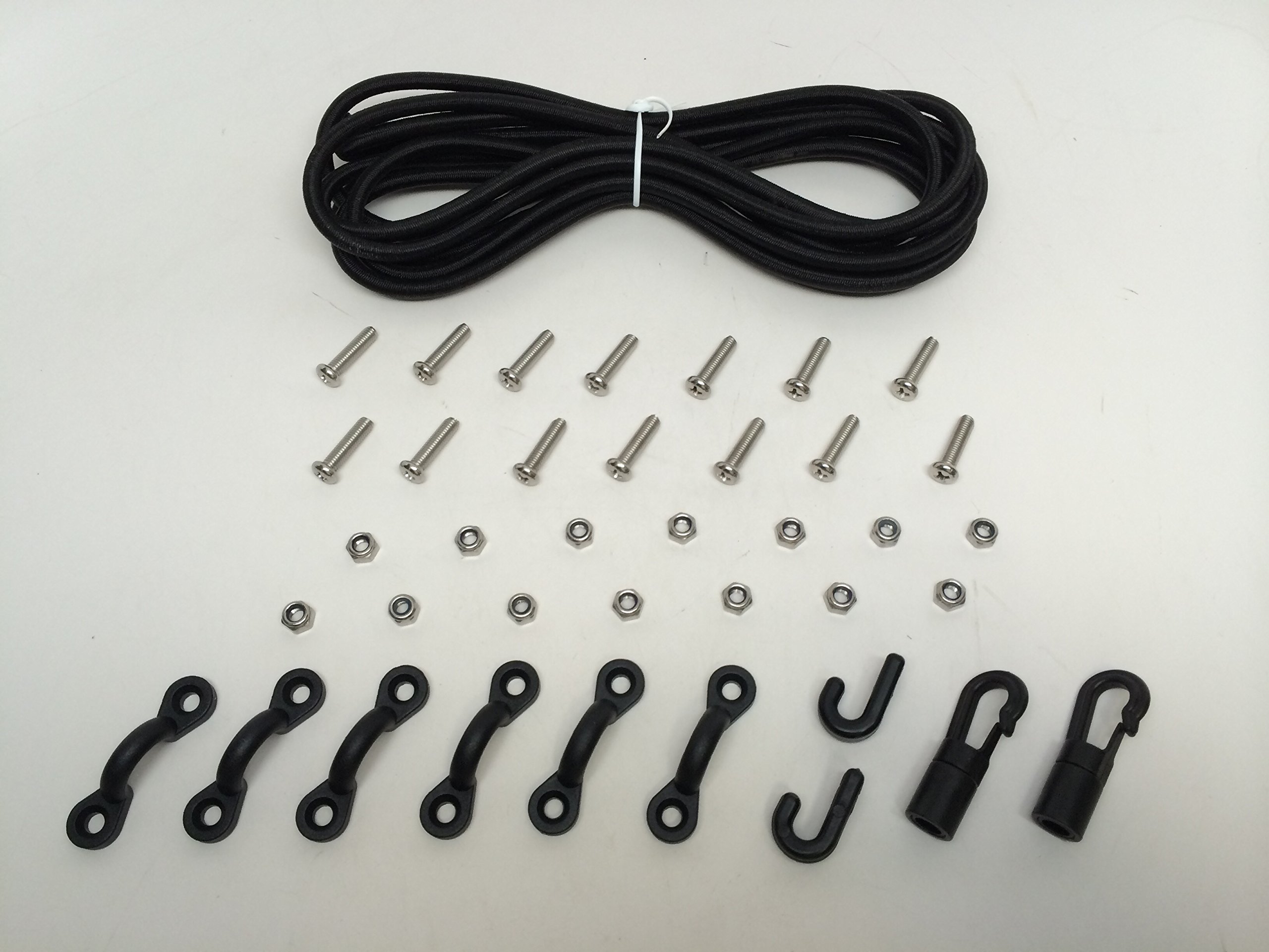 Pactrade Marine KAYAK BUNGEE KIT 150" LEASH 2 J-HOOK 2 TERMINAL CORD SLEEVE 14 SCREW NUT 6 PADEYE