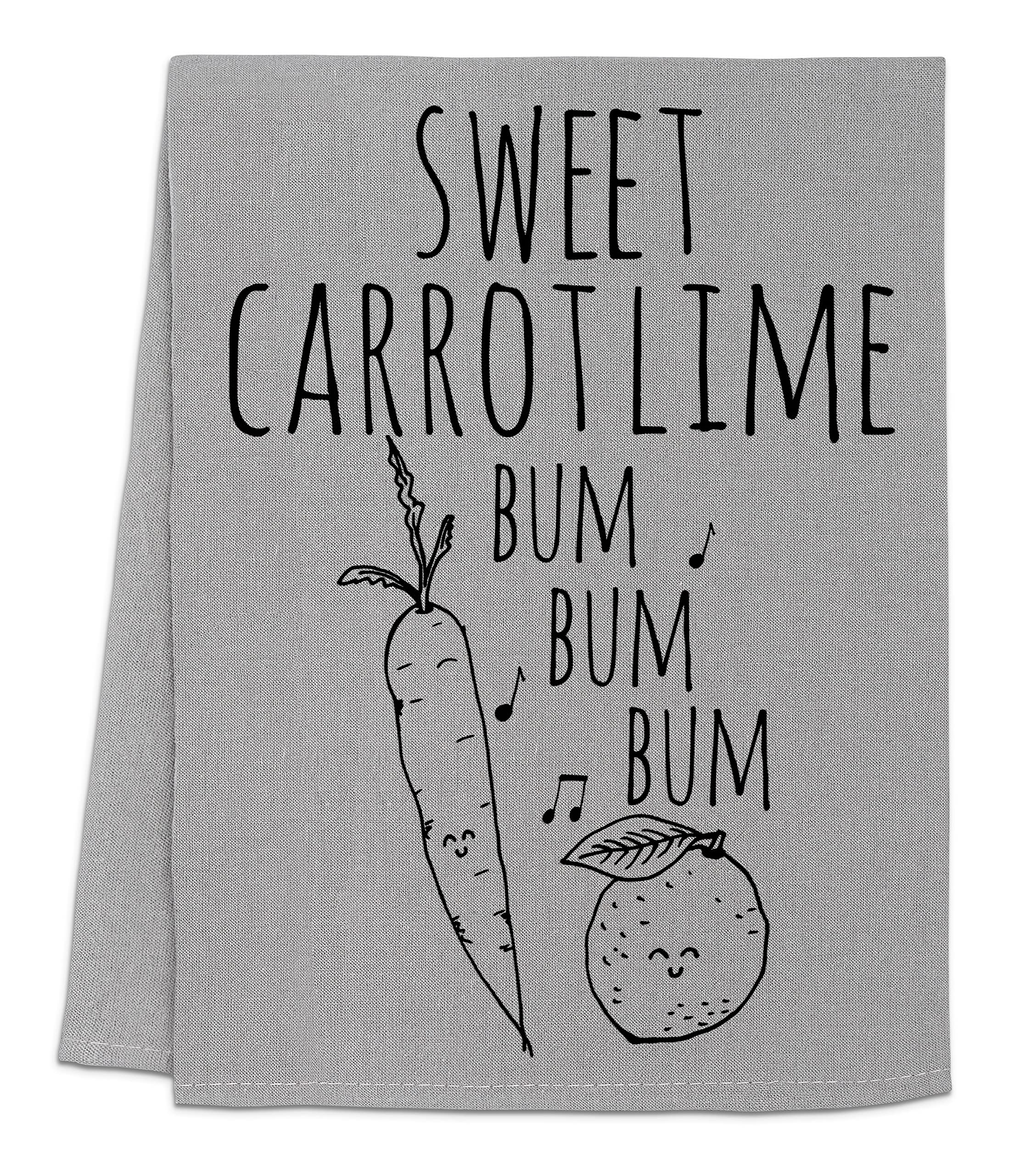 Sweet Carrot Lime, Funny Flour Sack Kitchen Towel, Sweet Housewarming Gift, Farmhouse Kitchen Decor, White (Gray)