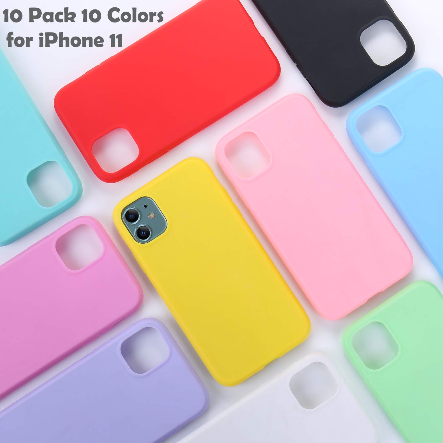 Pofesun Slim Fit iPhone 11 Case, 10 Pack Ultra-Thin Soft Silicone Protective Gel Phone Case Cover Compatible with iPhone 11 (6.1 Inch)-Black,Rose,Yellow,Rose,Green,White,Pink,Purple,Blue,Mint