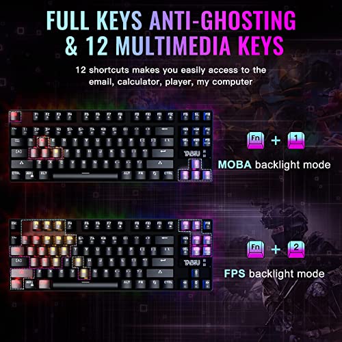TNBIU Mechanical Gaming Keyboard RGB LED Rainbow Backlit Wired Keyboard, Classic Black Compact 87 Key, Wired Keyboard for Windows Gaming PC (RGB Backlit Black)