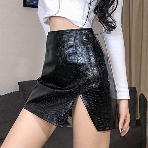 Tulle Long Skirts for Women Wedding Faux Slit Textured Women's Slim Leather Skirt Solid Fit Hip Plaid Jean Black