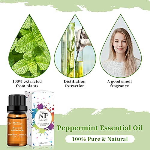 NP Natures Philosophy Peppermint 2 Pack 100% Pure Organic Essential Oils for Aromatherapy, Diffuser, Massage, Soap Making - 10ML