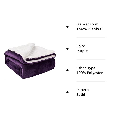 NANPIPER Sherpa Blanket Twin Thick Warm Blanket for Winter Bed Super Soft Fuzzy Flannel Fleece/Wool like Reversible Velvet Plush Blanket (Purple Twin Size 60"x80")