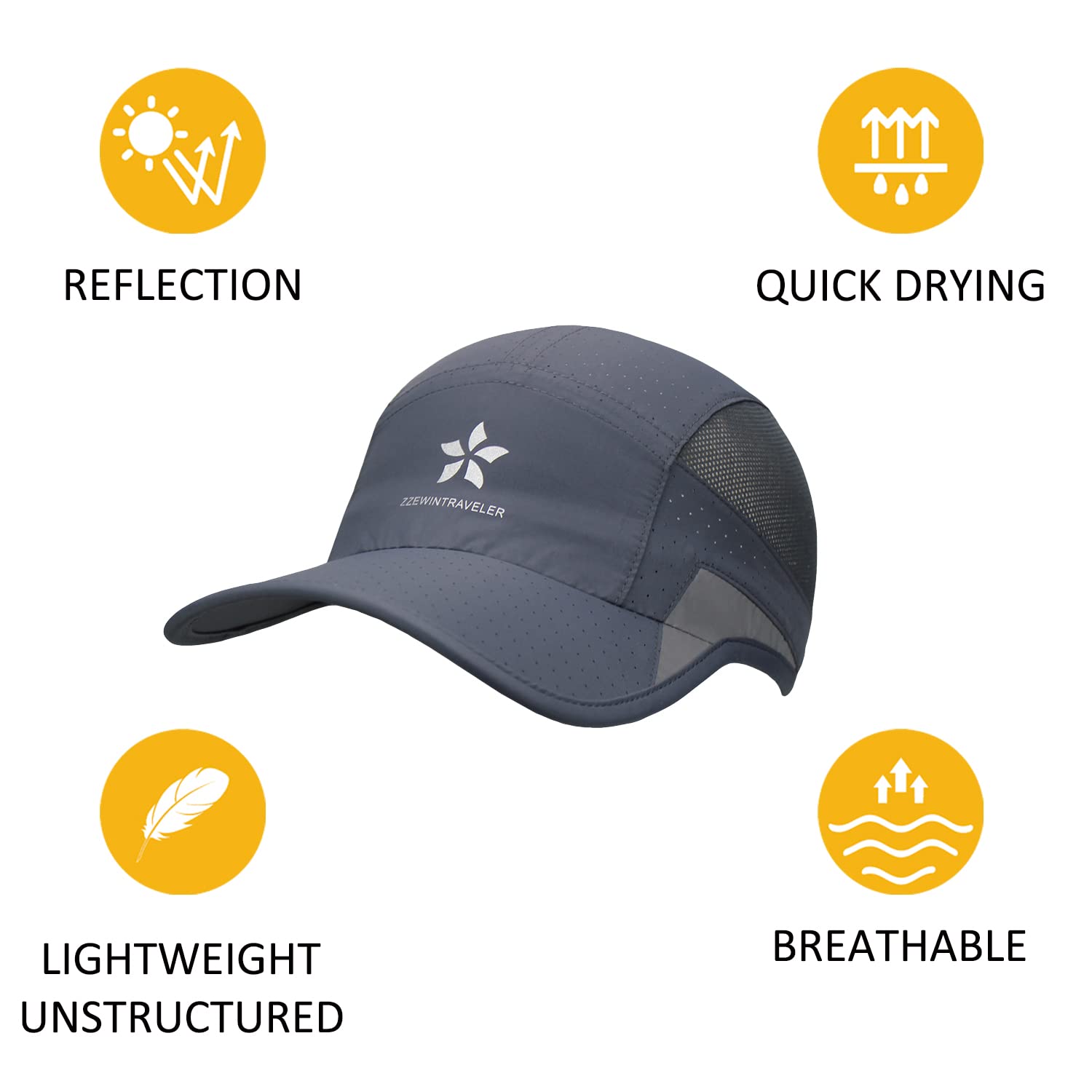 Reflective Running Cap Quick Drying Sports Hats Lightweight Breathable Unstructured Soft Baseball Cap Unisex (Dark Grey, Classic)