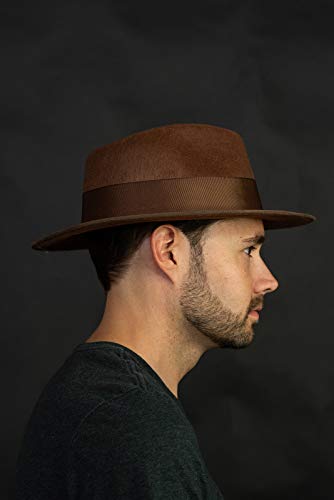 Nicky Bigs Novelties Adult Brown Adventurer Fedora Hat - Mobster Felt Panama Hats - Gatsby Halloween Costume Accessory, Brown, One Size