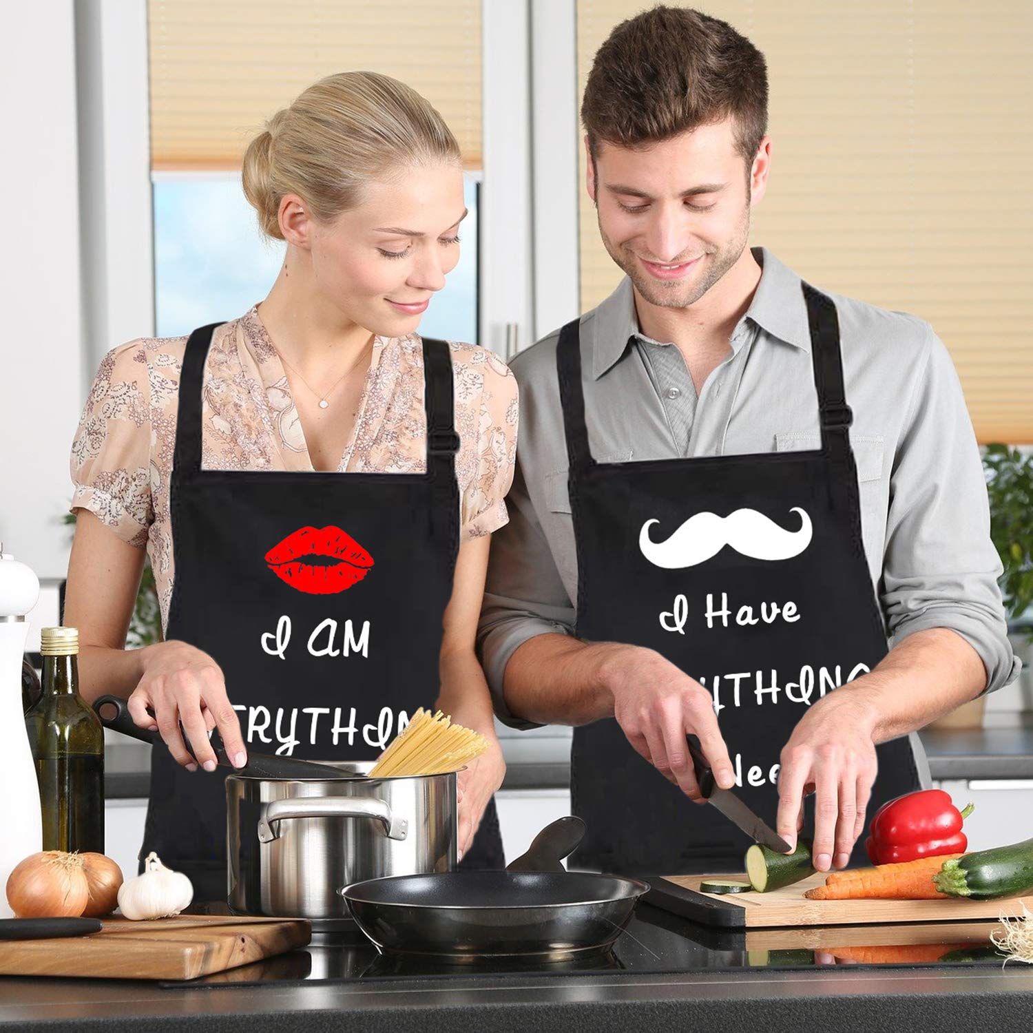 Rosoz Couples Aprons - 2 Piece Kitchen Apron Set for Engagement Wedding Anniversary, Bridal Shower Gift for Bride, Wedding Gifts for the Newly Married Couple and Valentineās Day
