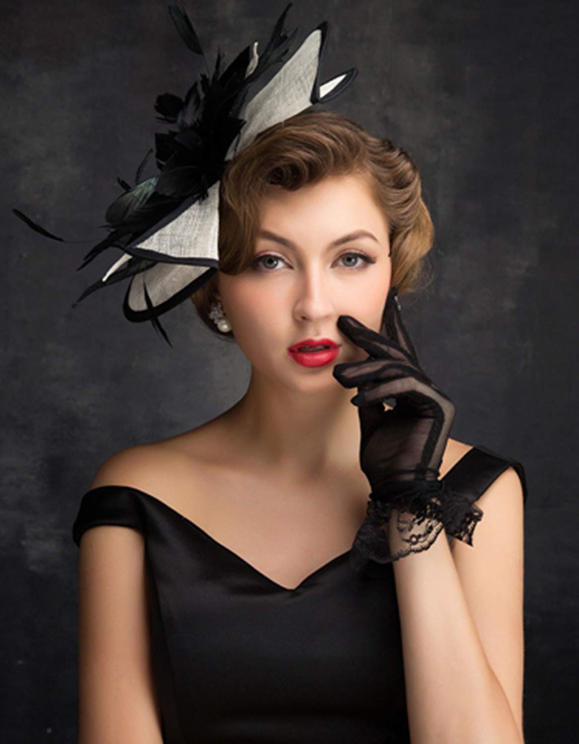 ORIDOOR Women Sinamay Fascinators Derby Church Tea Party Wedding Flower Feathers Headpiece with Headband Clips, Black, One Size