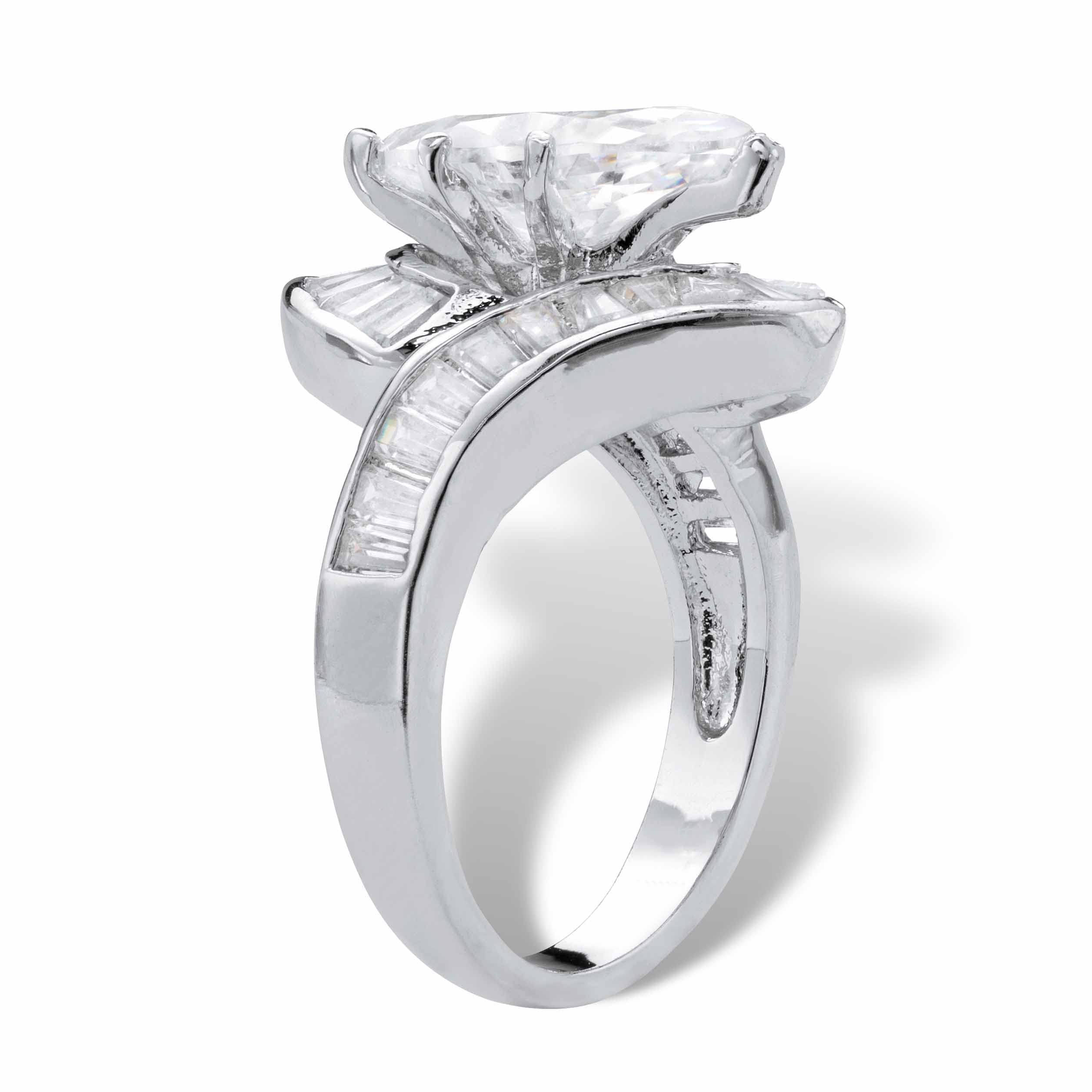 Palm Beach Jewelry Platinum-Plated Marquise Cut Cubic Zirconia Bypass Engagement Ring Sizes 6-10 Size 7