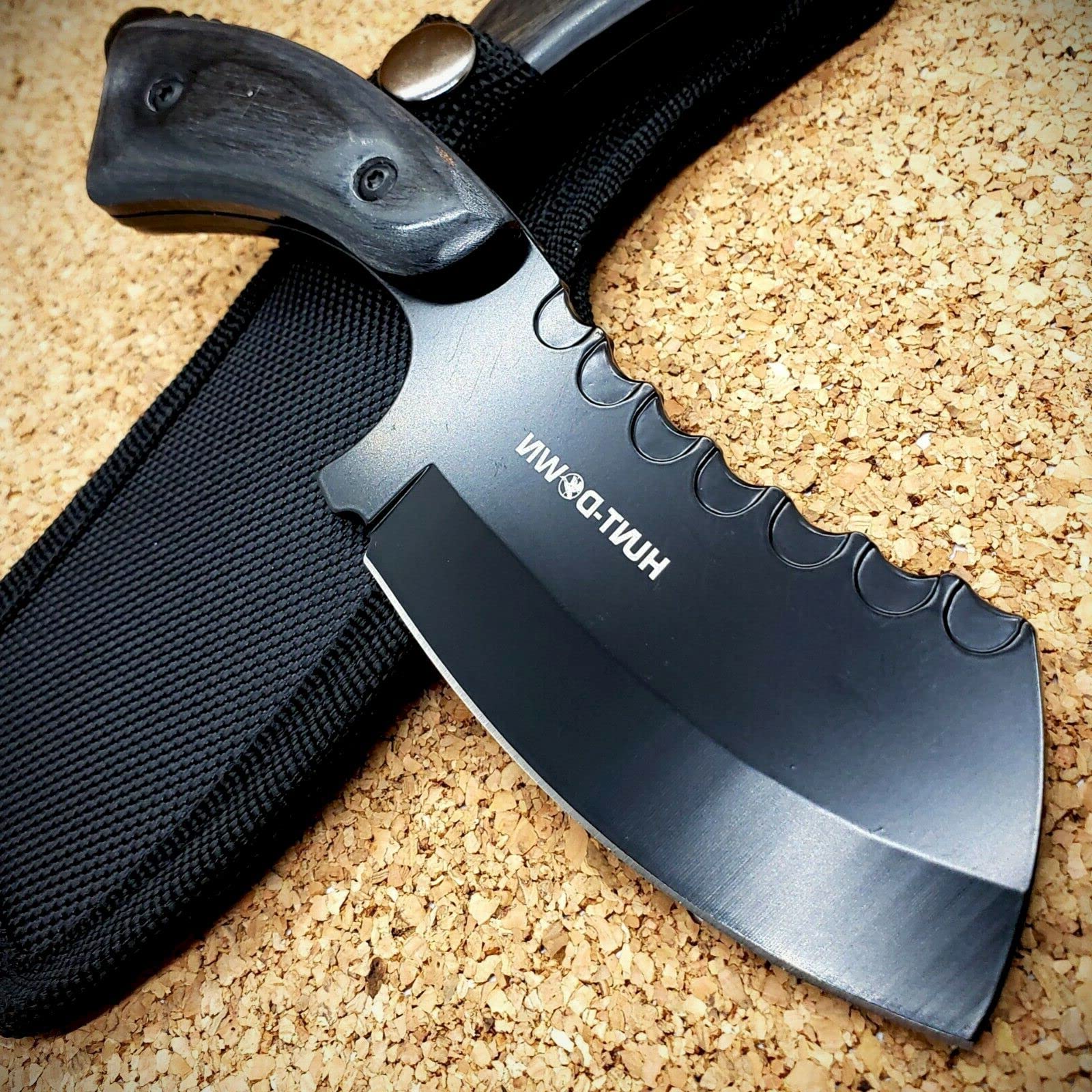 S.S. Fixed Knives 7.5In Fixed Blade Cleaver Hunting Knife Full Tang Survival Wood Handle Sheath