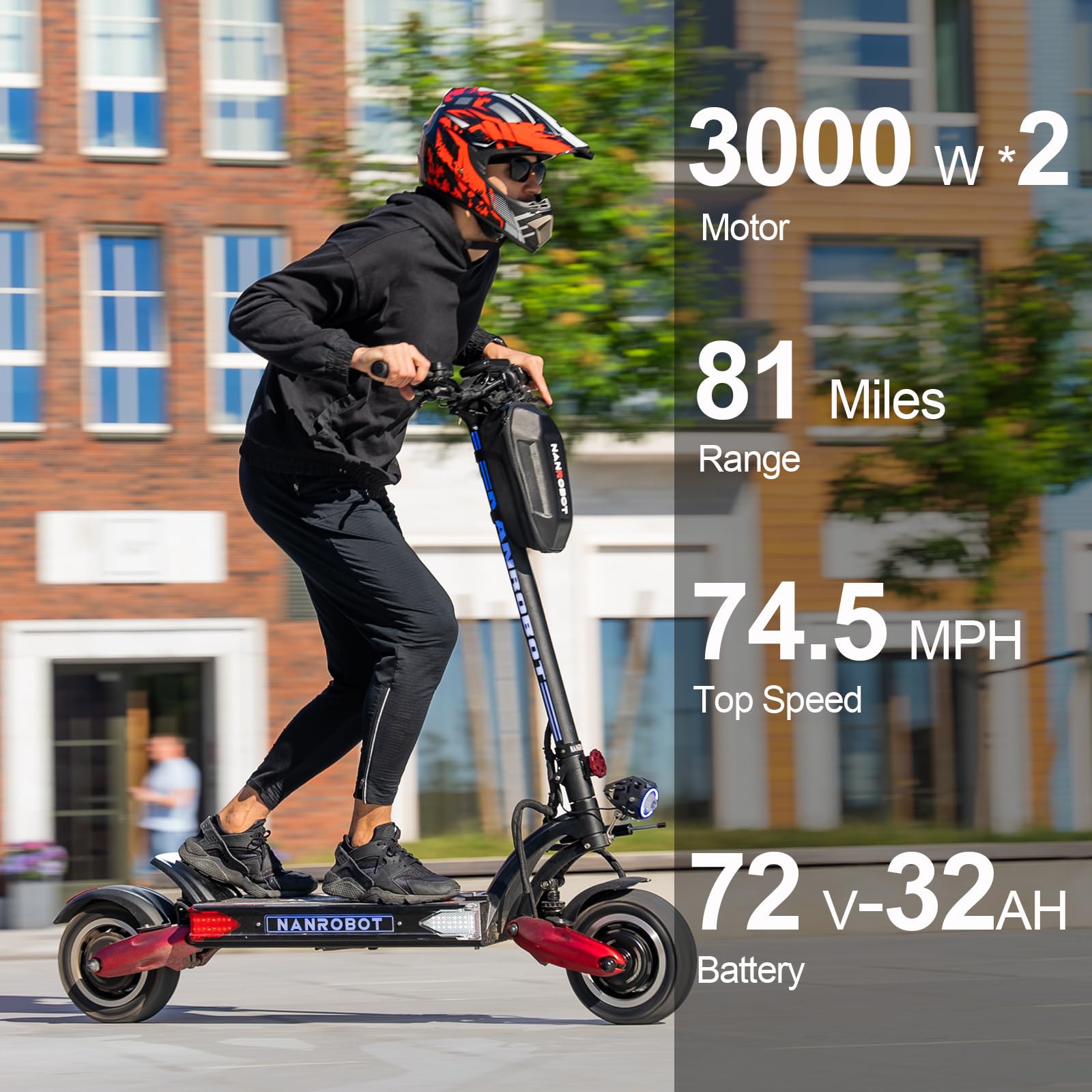 NANROBOT LS7+ Scooter Electric for Adults, 3000W*2 Motor 11" Pneumatic Tires Up to 81 Miles & 74.5MPH Quick-Release Folding, Electric Scooter Adults Dual Braking System