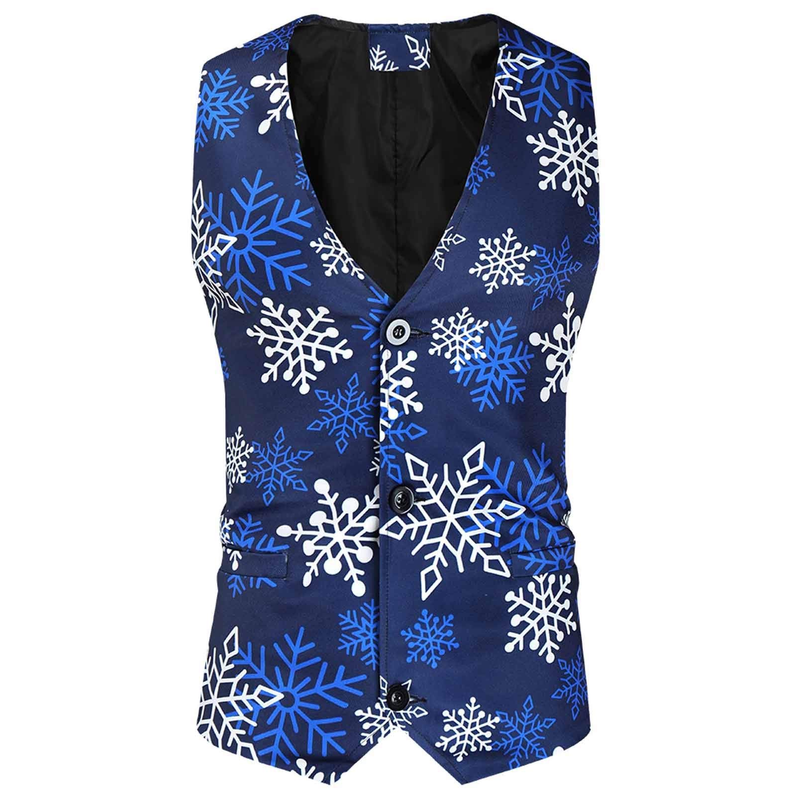 Nzwiluns Suits for Men 2 Piece,Slim Fit One Button Christmas Snowflake Jacket Blazer Party Wedding Tuxedo Tux & Pants & Vest Multi Color