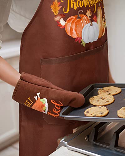 Thanksgiving Apron Mitt and Pot Holder Thanksgiving Kitchen Gift Set Happy Thanksgiving Fall Turkey Cooking Chef Adjustable Baking Apron Funny Housewarming Friendsgiving Wedding Gifts for Women