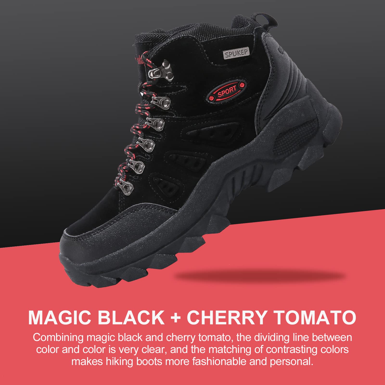 SPUKEP Women Hiking Boots Waterproof Mid Work Shoes Lace Up Suede Leather Walking Trekking Mountain Outdoor
