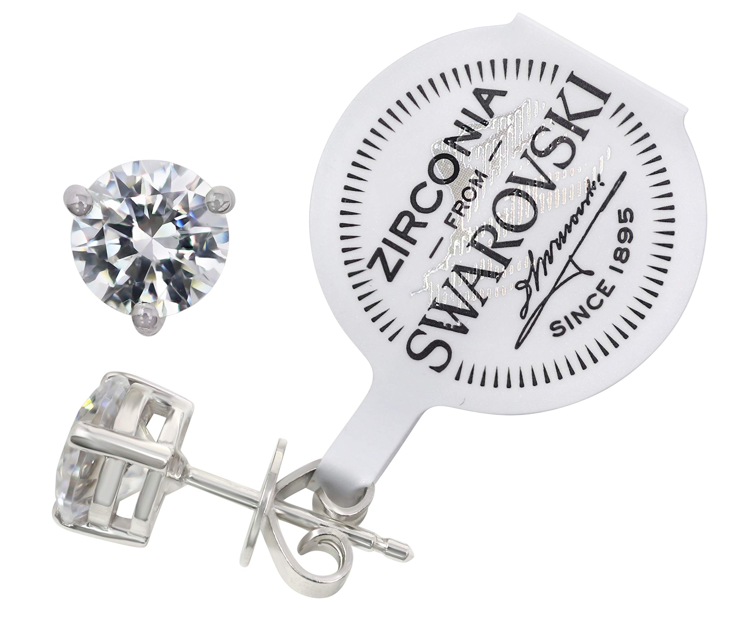 Oro Leoni 925 Sterling Silver Cubic Zirconia Stud Earrings 7 mm Round Rhodium Plated
