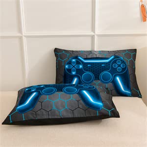 NTBED Game Console Comforter Set for Boys Kids Teens,5 Pieces Gaming Geometric Bed in a Bag,Lightweight Microfiber Gamer Bedding Comforter with Sheet (Blue, Twin)