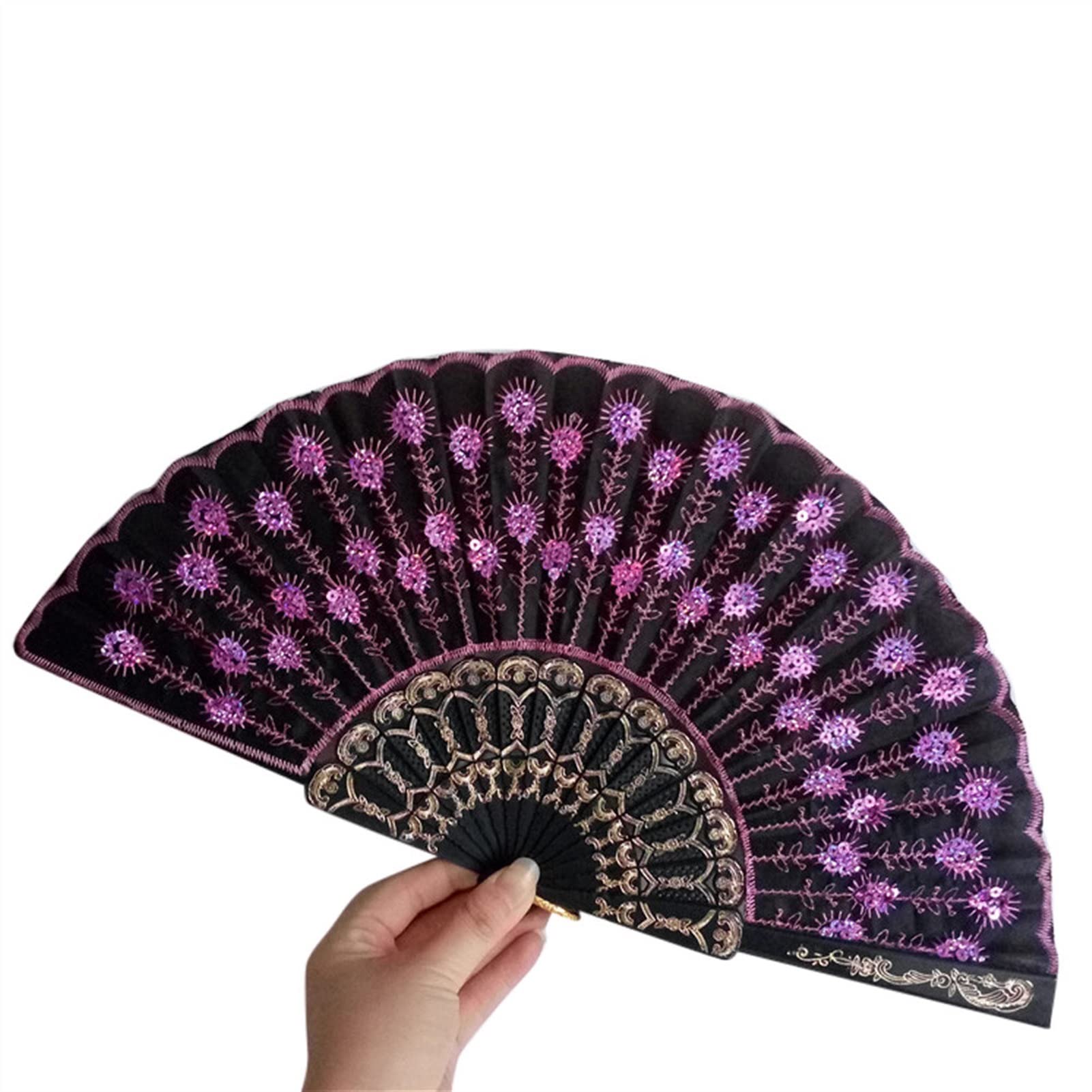Xinbalove Hand Folding Fans Chinese Tai Chi Folding Fan Pattern Spanish Lace Silk Folding Hand Held Dance Fan Flower Silk Wedding Hand Fan Cool Bamboo Flower Hand Fans Personalized (Color : A)