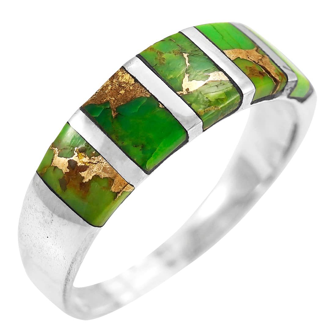 Turquoise Ring Sterling Silver 925 Genuine Gemstones Size 6 to 11 (Green Turquoise) (8)