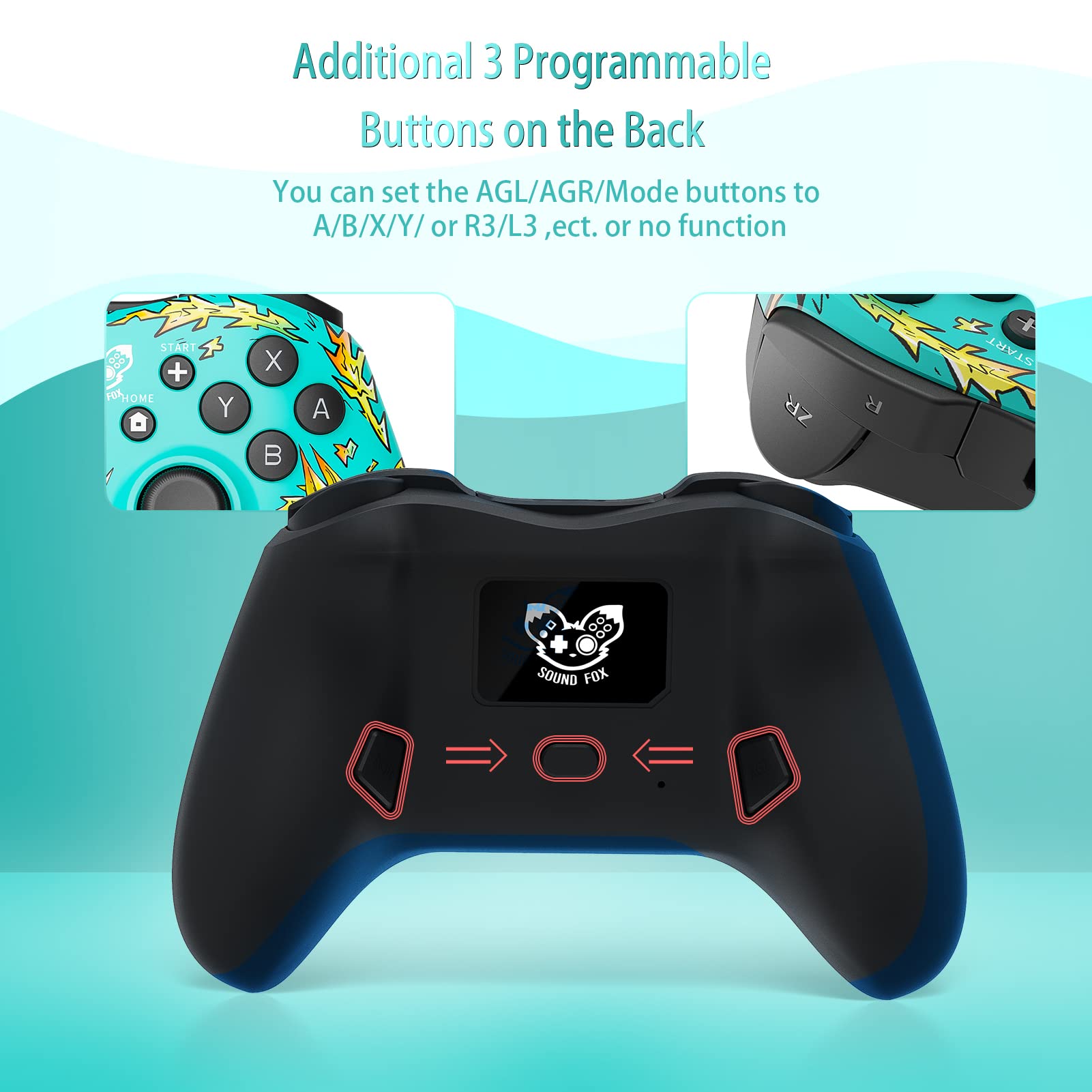 SOUND FOX Wireless Game Controller for Nintendo Switch//Lite/PC, Wireless Pro Gamepad with Magnetic Cover Design Support Vibration/Turbo/Macro/360° Motion Control/Wake/Screenshot Function