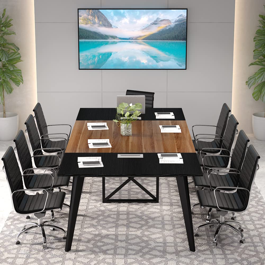 Tribesigns 8FT Conference Table, 94.5L x 47.2W inch Large Modern Meeting Table, Seminar Training Table with Grommet Holes for Office Conference Room
