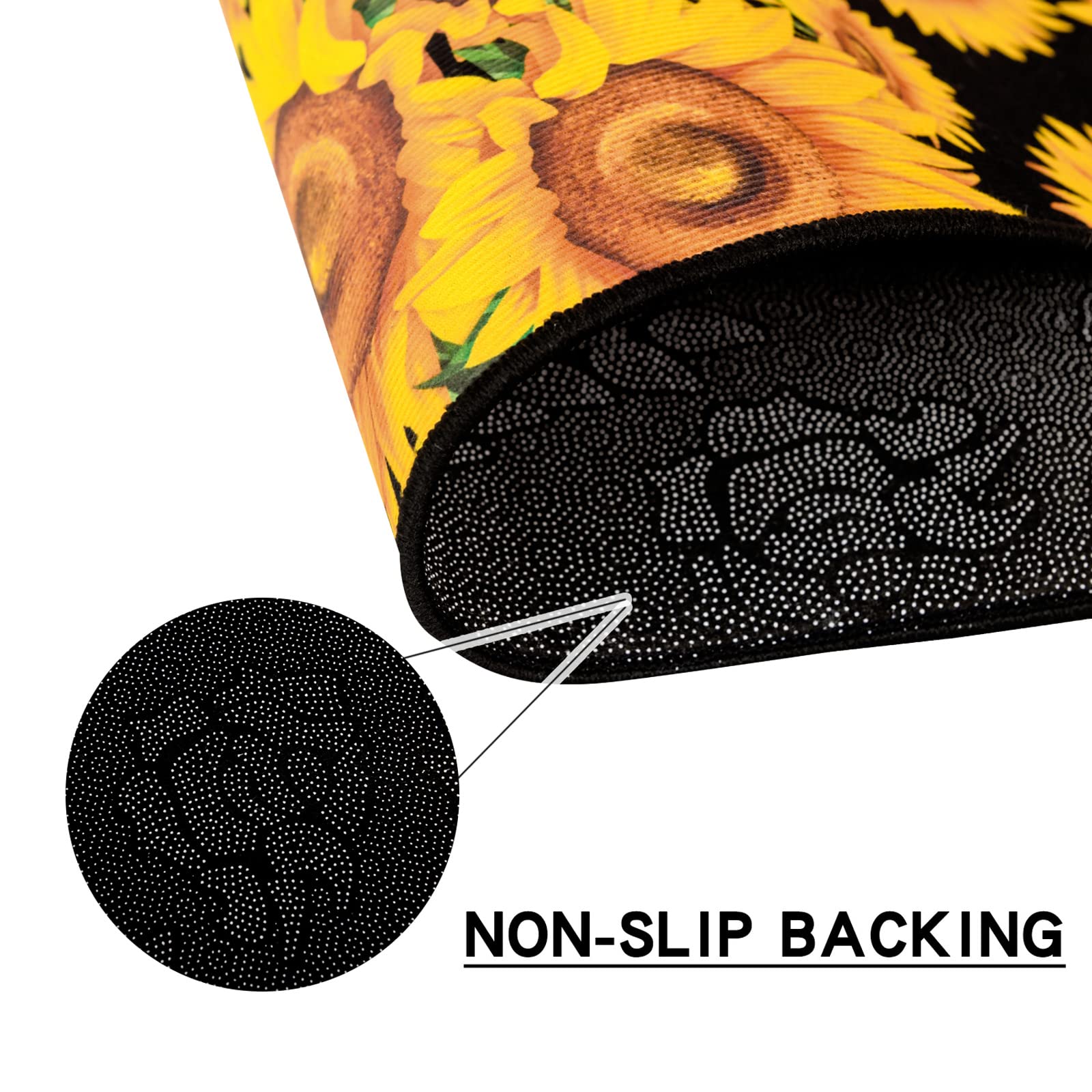 Sunflower Kitchen Rugs and Mats Set 2 PCS, Washable Anti-Fatigue Non-Slip Durable Comfort Standing Runner Rug for Kitchen, Office, Sink, Laundry, Living Room (17"x48"+17"x24",Black)