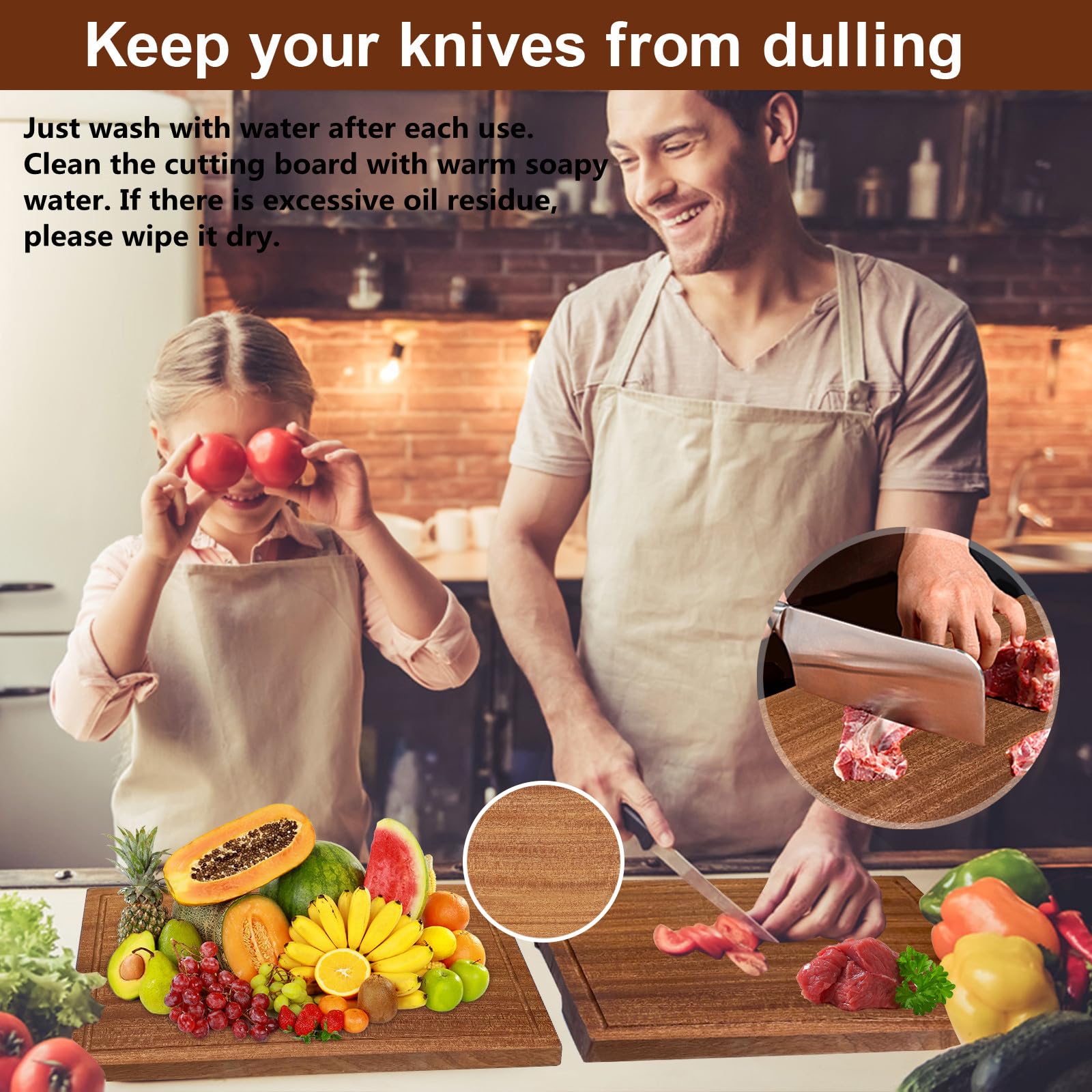 Wooden Cutting Boards For Kitchen Extra Large Wood Chopping Board Thick One-piece Cutting Board With Juice Groove And Stand For Meat Vegetables Cheese (18 * 12 * 1.2Inch)