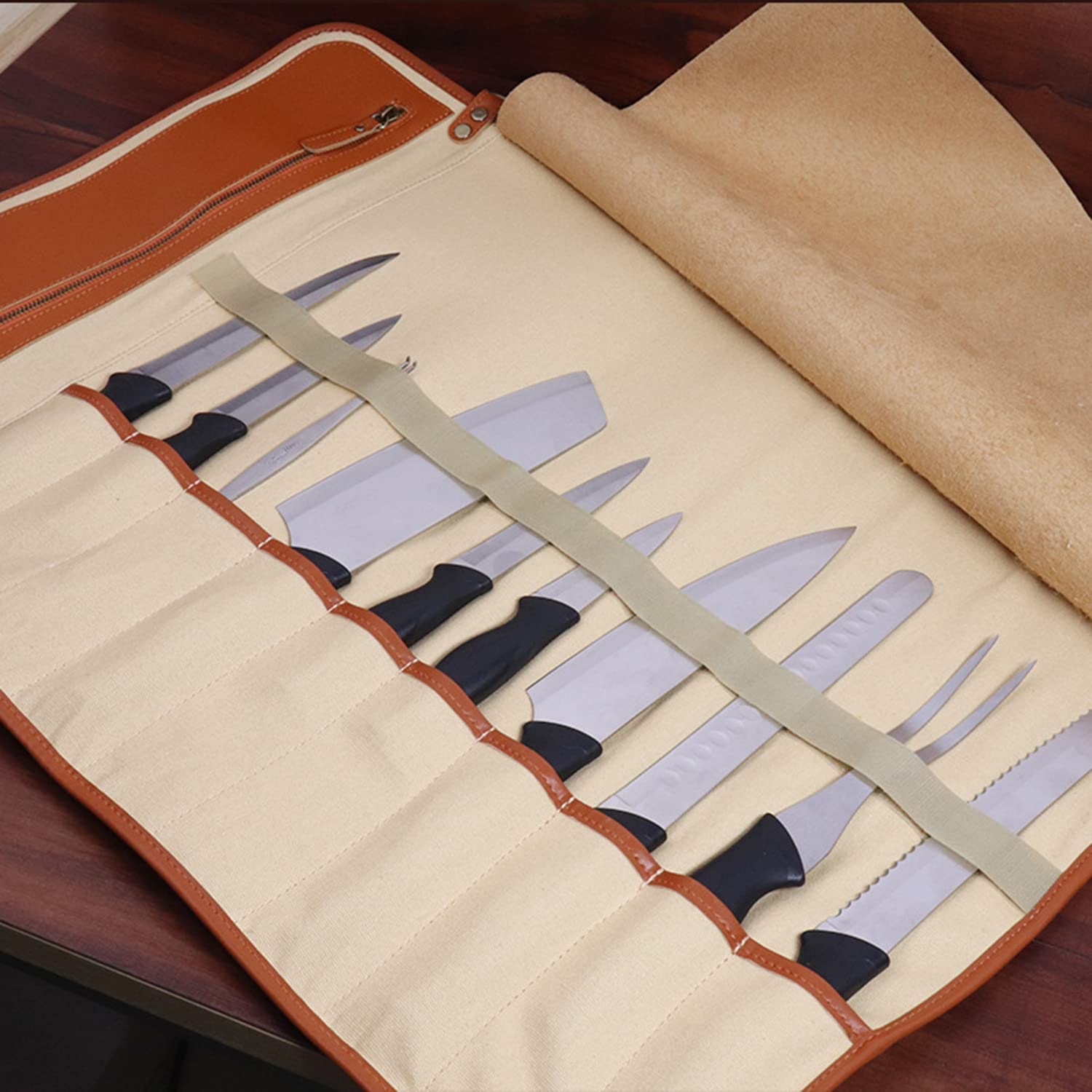 WLDOCA Kitchen Chef Knife Roll Bag Portable Cooking Shoulder Bag 11 Pocket Cooking Chef Knife Storage Pocket Gift for Cooking Enthusiasts,B,1