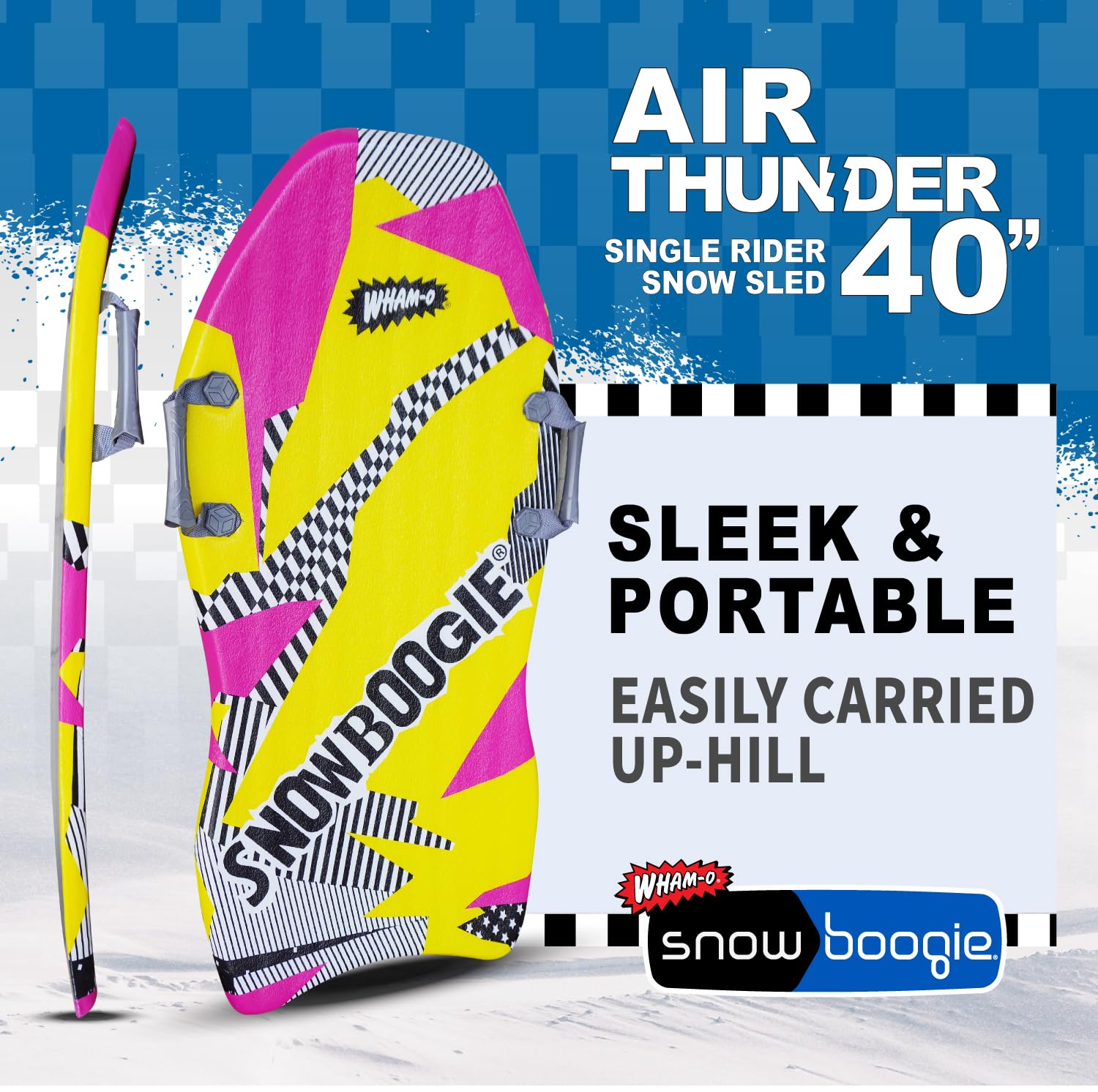 Snowboogie Wham-O Air Thunder 40" | Single Rider Snow Sleds with Side Handles | PE Foam Core for Better Comfort | Snow Sledding for Children (Violet Triangles)