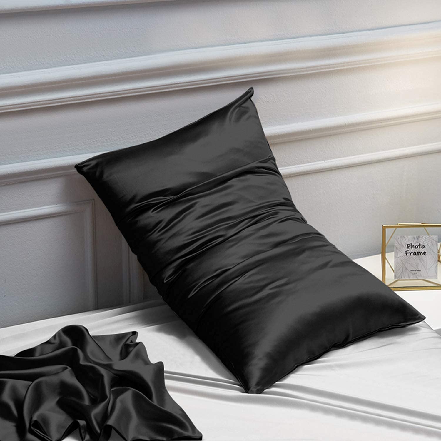 NTBAY Satin Body Pillowcase for Hair and Skin, Luxurious and Silky Pillow case with Envelope Closure, 20x54 Inches, Black