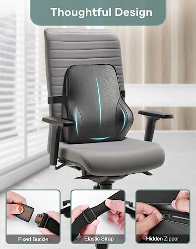 SEG Direct Lumbar Support Pillow, Ergonomic Back Support for Driving Fatigue Back Pain Relief, Memory Foam with Leather Cover Adjustable Strap, for Car Seat Home Office Wheel Chair