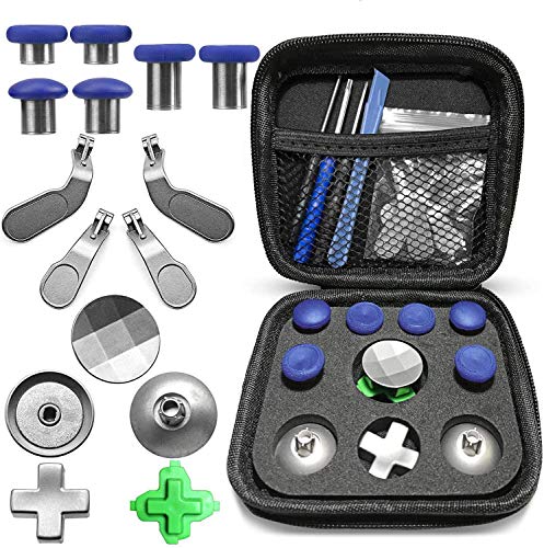 Quartet trade Elite Kit for Xbox One Elite Controller Accessory (6 Different Metal Analog Sticks - 4 Paddles - 2 D-Pads - and 2 Magnetic Base Xbox One Elite Controller Replacement(Blue)