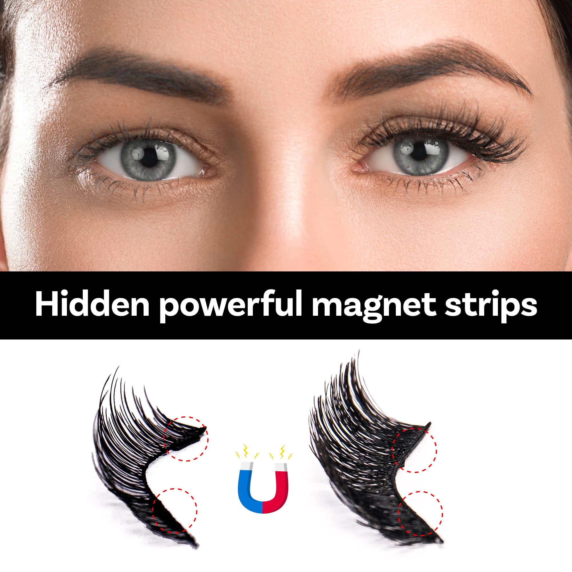 Reusable Dual Magnetic Eyelashes NO Eyeliner or Glue Needed, Magnets False Eyelashes, Soft 3D Fake Lashes Extension with Tweezers, Natural Look Eyelashes Set with 8 Pieces / 2 Pairs