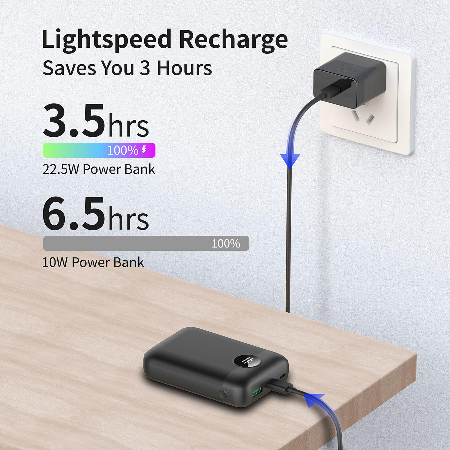 OKZU Heated Vest Battery Pack, 5V 2A Power Bank for Heated Jacket, Pants, Stadium Seats, 10000mAh Small LED Display Fast Charging Portable Charge for Heated Clothing, Camping Chair (Black)