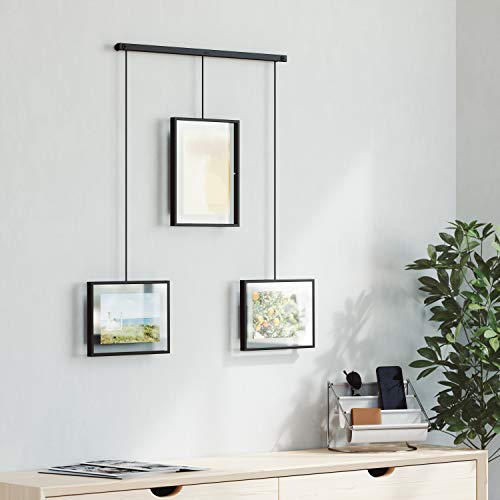 Umbra Exhibit Picture Frame Gallery Set, Adjustable Wall Collage Displays Three 8x10" Photos, Set of 3 Large, Black