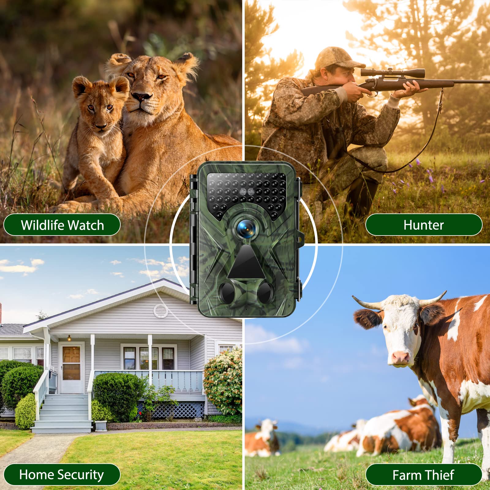 Trail Camera 1520P 20MP Hunting Camera, 0.1s Trigger Speed 940nm Nonglow Infrared Night Vision Trail Game Camera IP66 Waterproof 82ft 120° Wide Angle Detection Range Trail Cam for Wildlife Monitoring