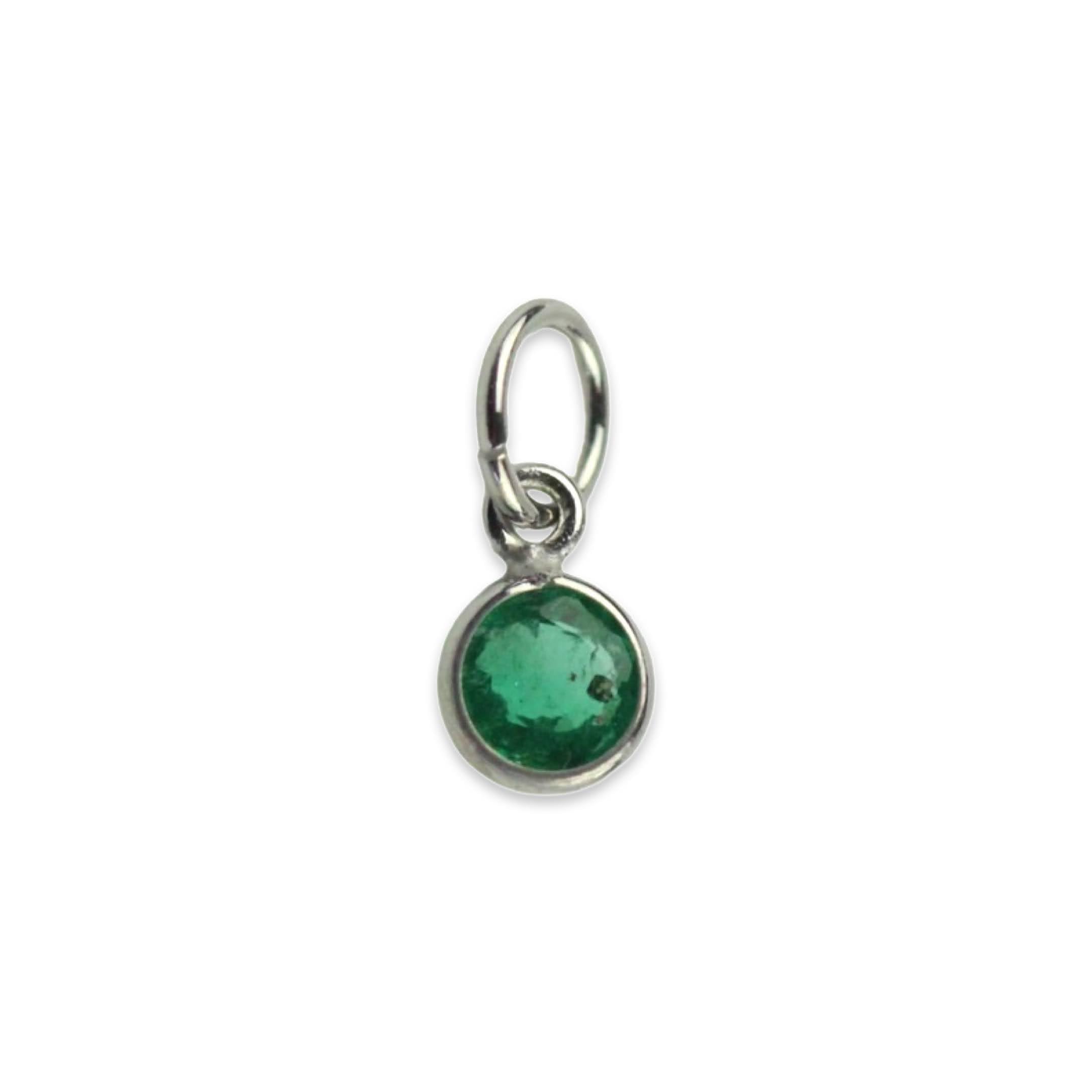 Natural Emerald Charm 3.81mm Round Handmade In 14k White Gold