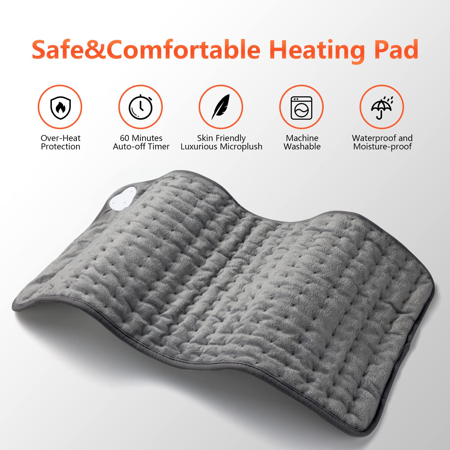 Sinocare Electric Heating Pad for Back Pain Relief Neck and Shoulders Cramps - Extra Large [12"x24"] - Auto Shut Off - Heat Pad with Moist & Dry Therapy Dark Grey