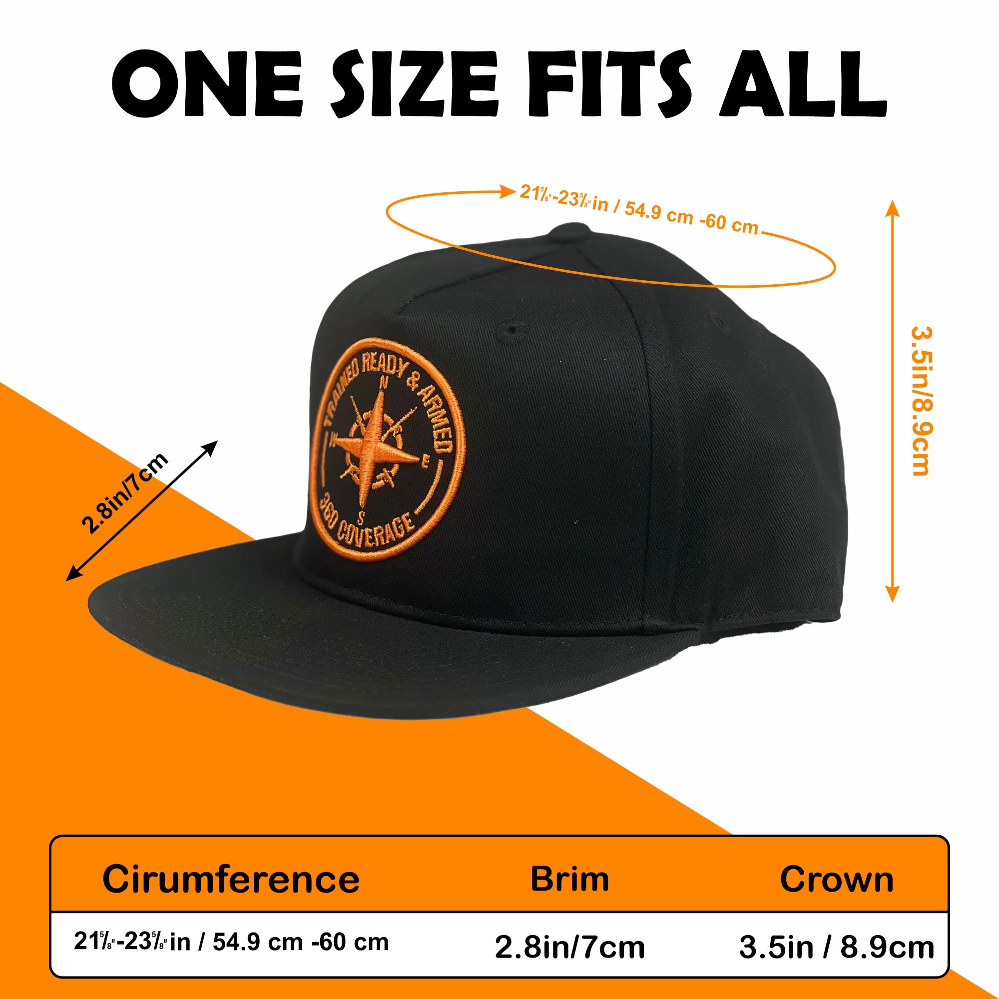 Trained Ready Armed Snapback Hat for Men & Women - Wool Blend Flat Bill Black Baseball Cap, Comfortable Golf Dad Hat (One Size)