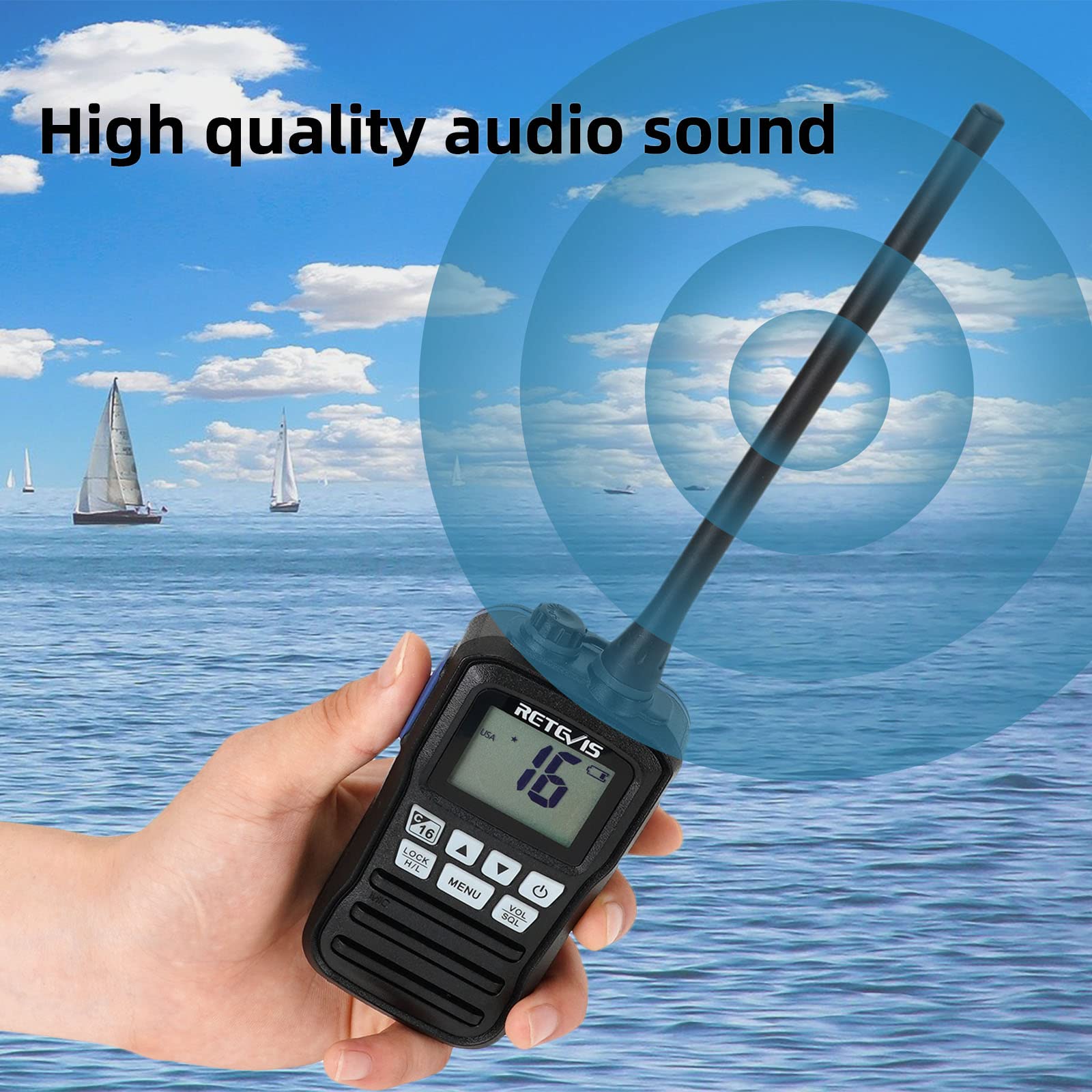 Retevis RM01 Ship to Shore Radio Handheld, Marine Walkie Talkies Waterproof, Floating, NOAA Weather Alert, Marine Two-Way Radios (2 Pack)