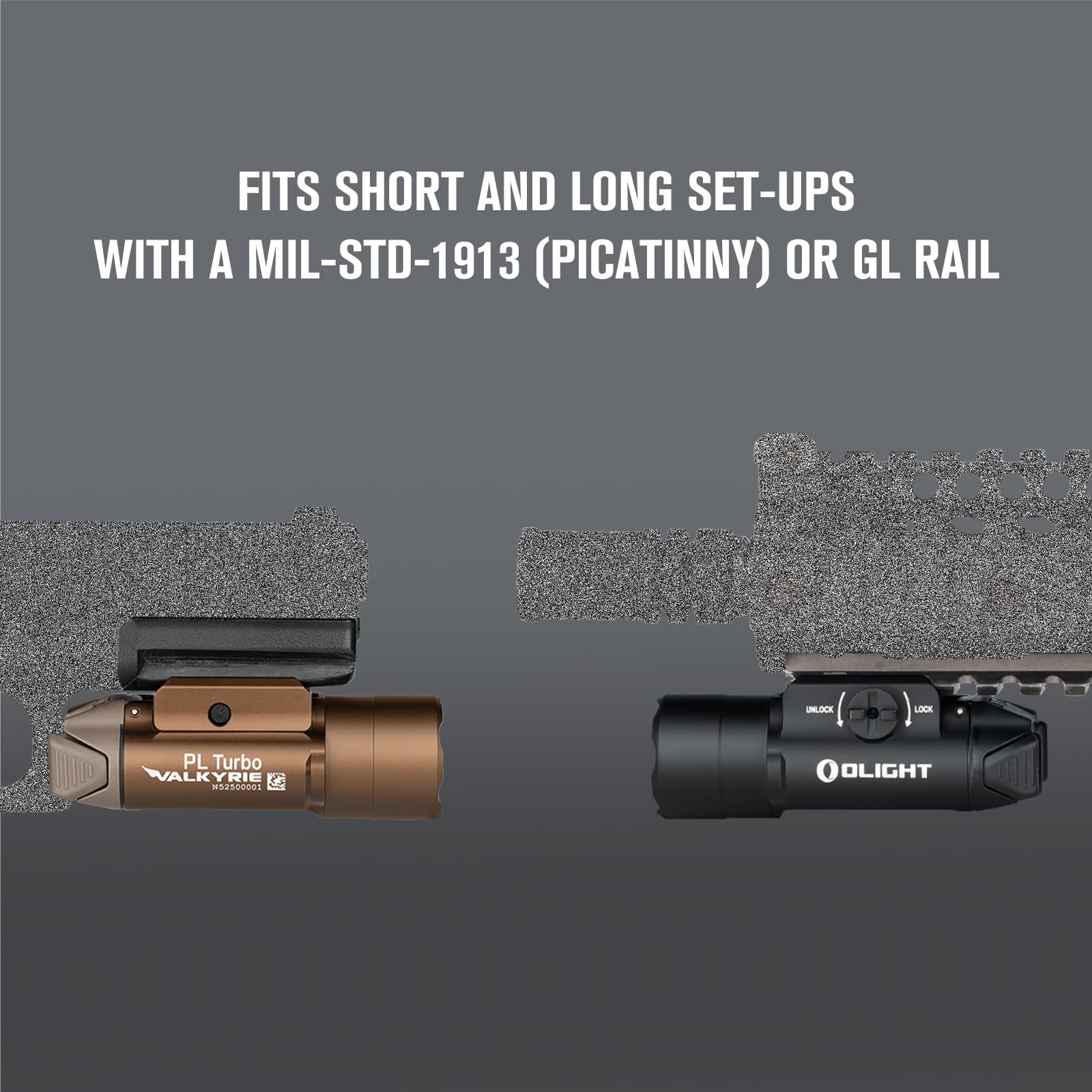 OLIGHT PL Turbo Weaponlight, 800-Lumen 515 Meters Long-Range Tactical Flashlight, 66,300 High Candela Compact Rail-Mounted light with Strobe Function and Rail Locating Keys, Fits Picatinny and GL Rail