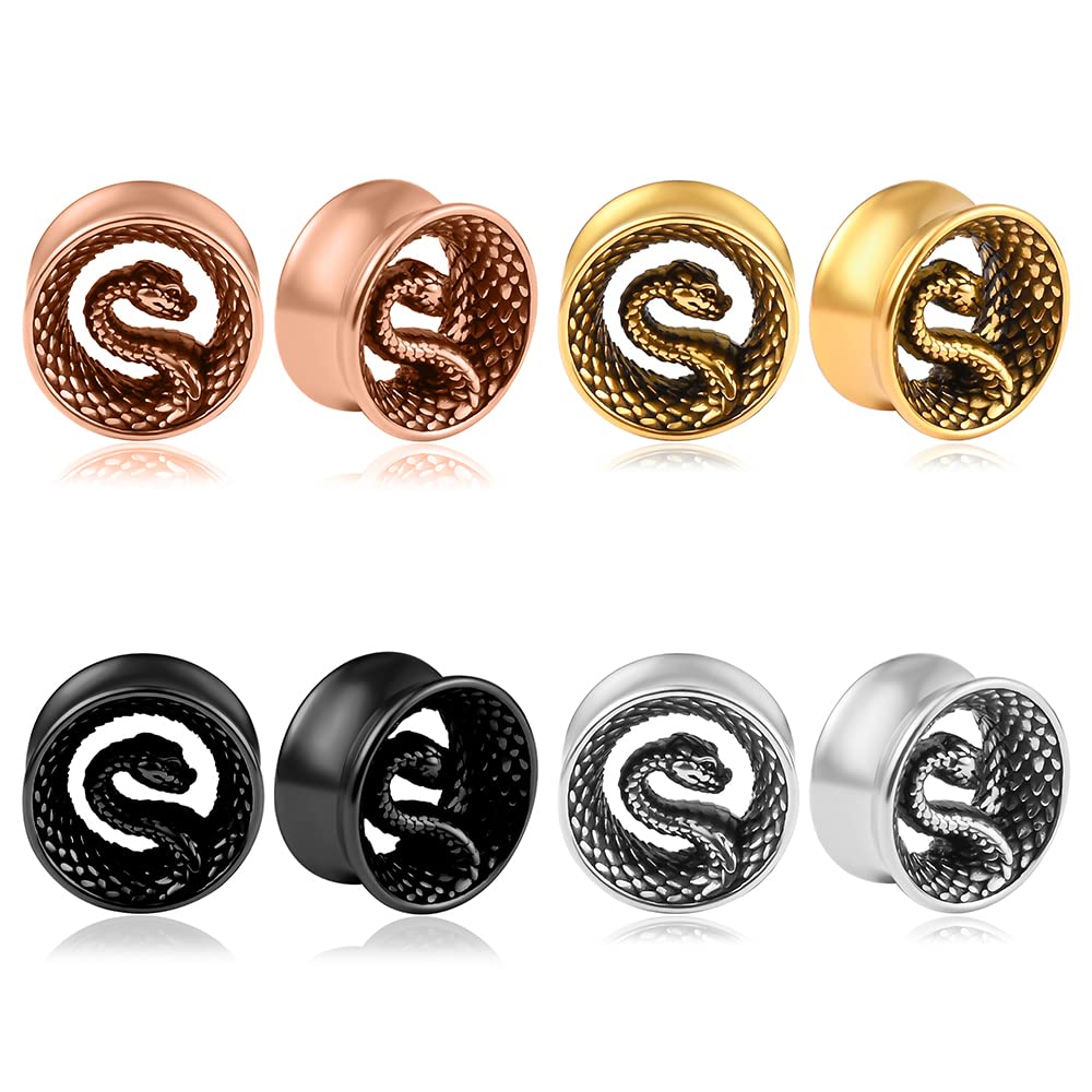 So Scene stainless steel double saddle Snake ear plugs Sold in Pairs (19MM-3/4 INCH, BLACK)