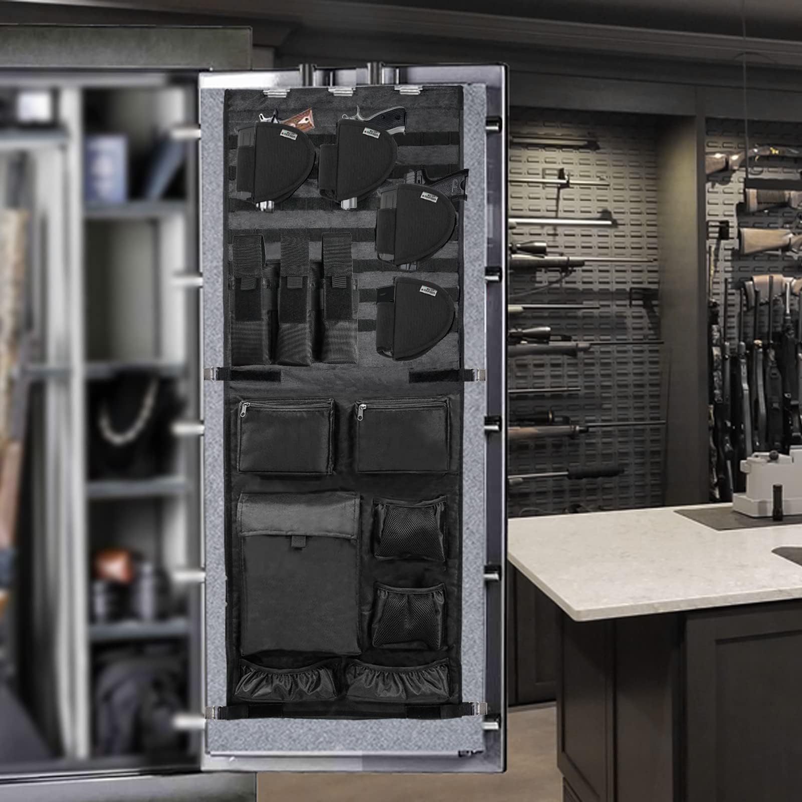 NEXT STATION Pistol Holster with Magazine Pouch,Gun Safe Pistol Holder for MOLLE Gun Safe Door Panel Organizer (2 Pack)