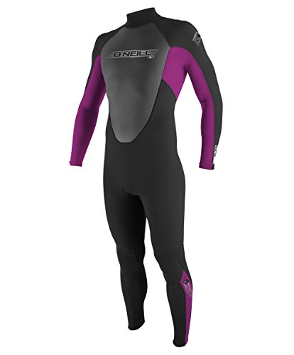 O'Neill Youth Reactor 3/2mm Back Zip Full Wetsuit, Black/Pink/Graphite, 4
