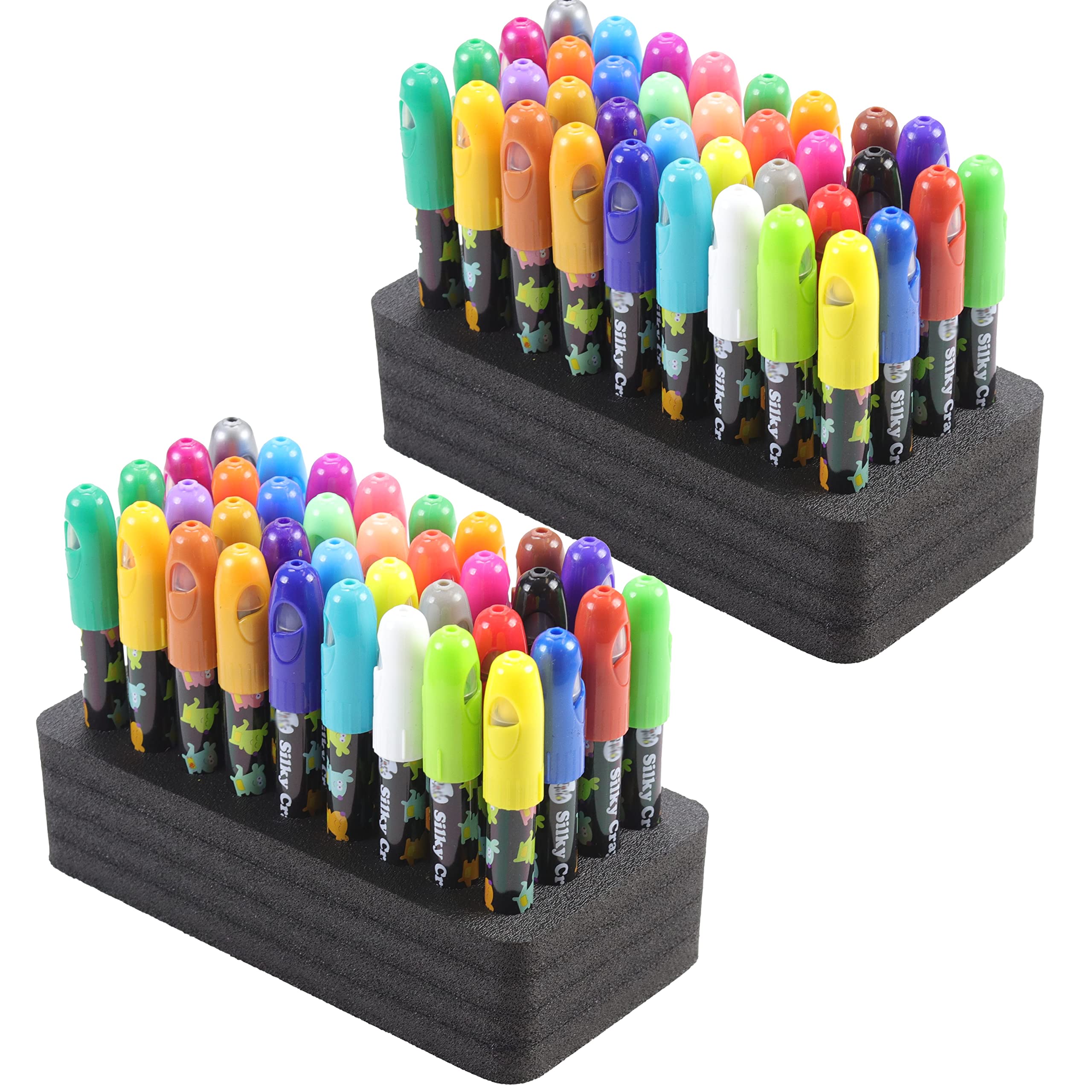 Polar Whale 2 Jumbo Washable Crayon Desk Stand Organizers Compatible with Jar Melo and Others Design Storage Tray Supply Non-Scratch Non-Rattle Washable Durable Black Foam Each Holds 36